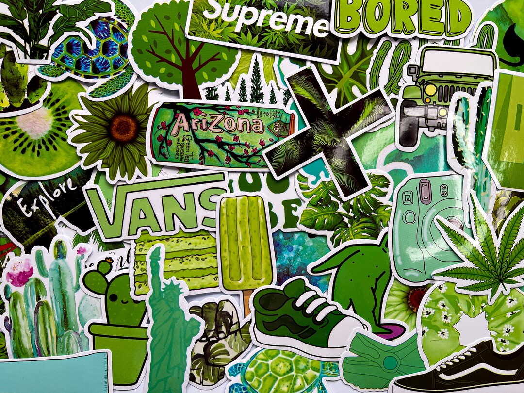 Pack of 50 VSCO Green Stickers, Green Sticker Pack, Waterproof Sticker ...