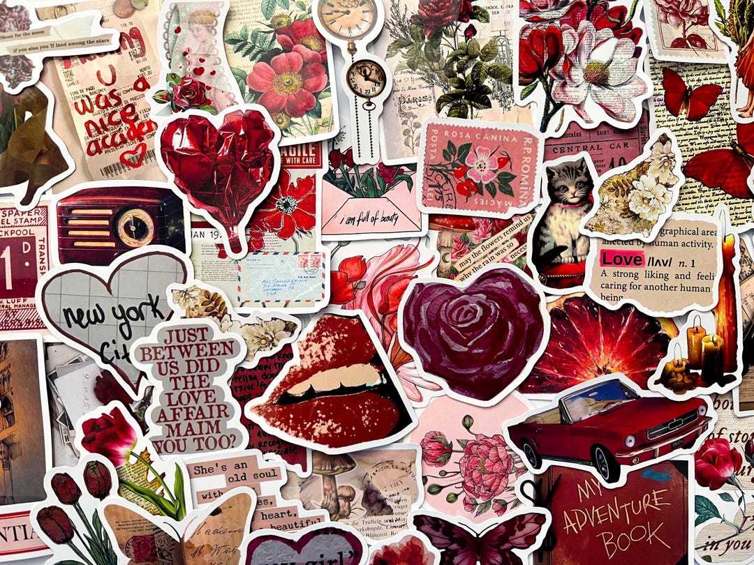Pack of 50 Aesthetic Red Stickers, Red Sticker Pack, Red Sticker Bomb ...