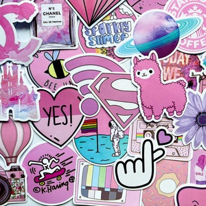 Pack of 53 VSCO Pink Stickers, Pink Sticker Pack, Waterproof Sticker ...