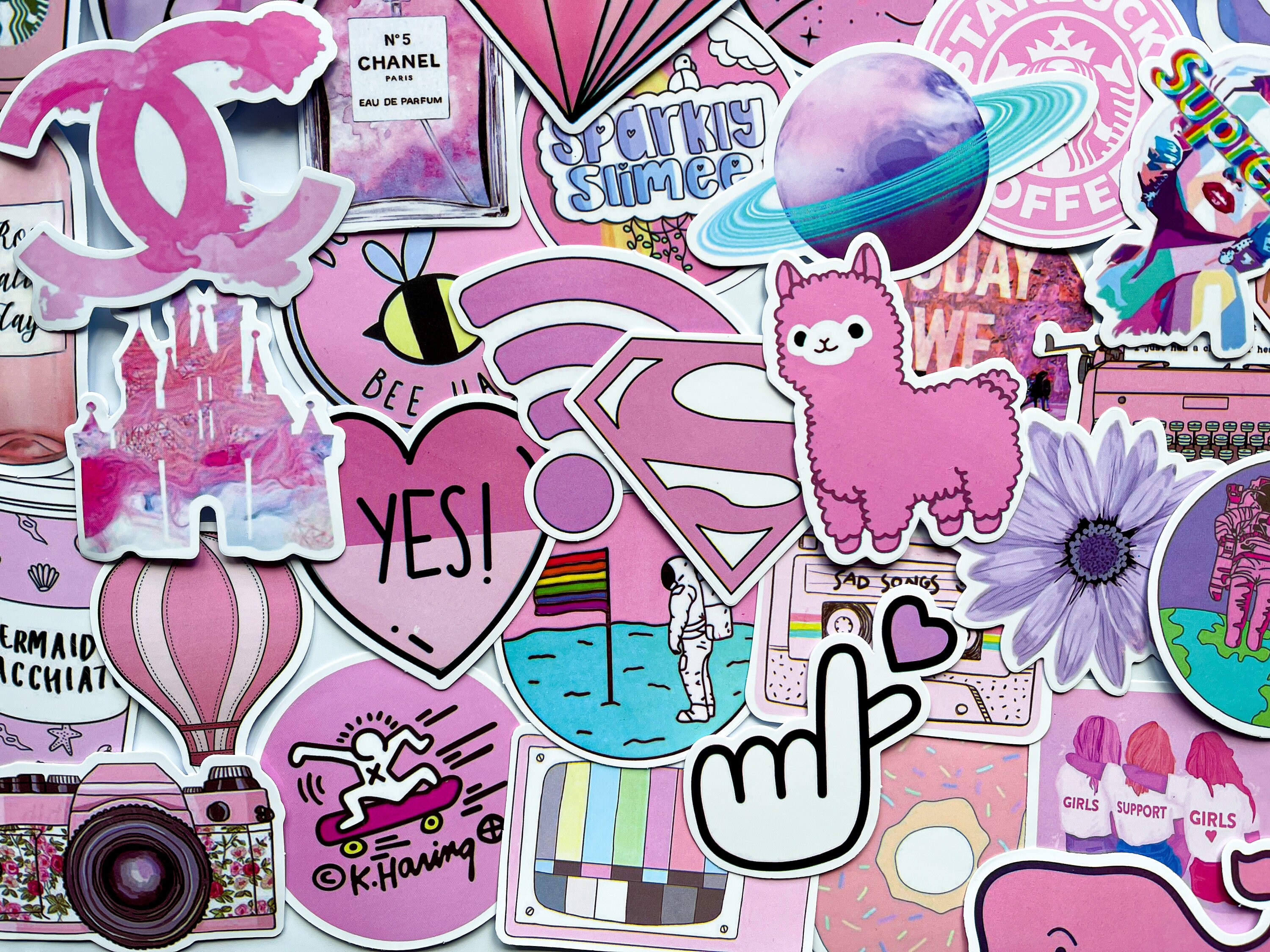 Pack of 53 VSCO Pink Stickers, Pink Sticker Pack, Waterproof Sticker ...