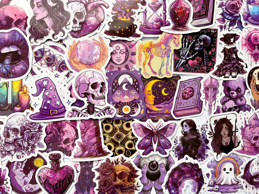 Pack of 50 Gothic Purple Stickers, Gothic Sticker Pack, Waterproof ...