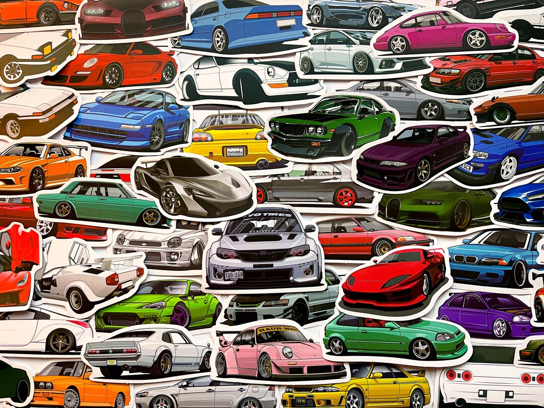 Pack of 50 Cars Stickers, Racing Cars Sticker Pack, Waterproof Sticker ...