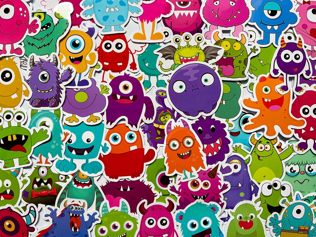 Pack of 50 Cartoon Monster Stickers, Monster Sticker Pack, Waterproof ...