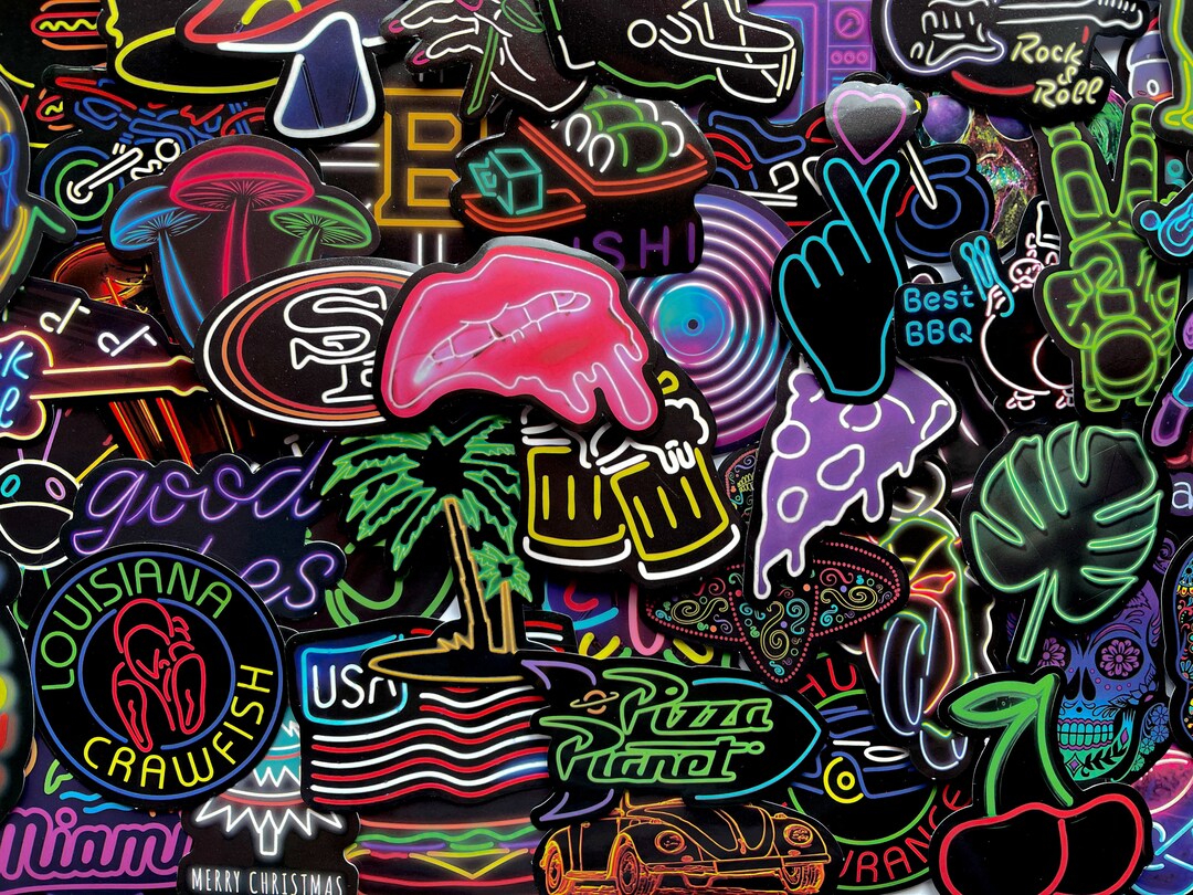 Pack of 50 Neon Stickers, Neon Sticker Pack, Waterproof Sticker Bundle ...