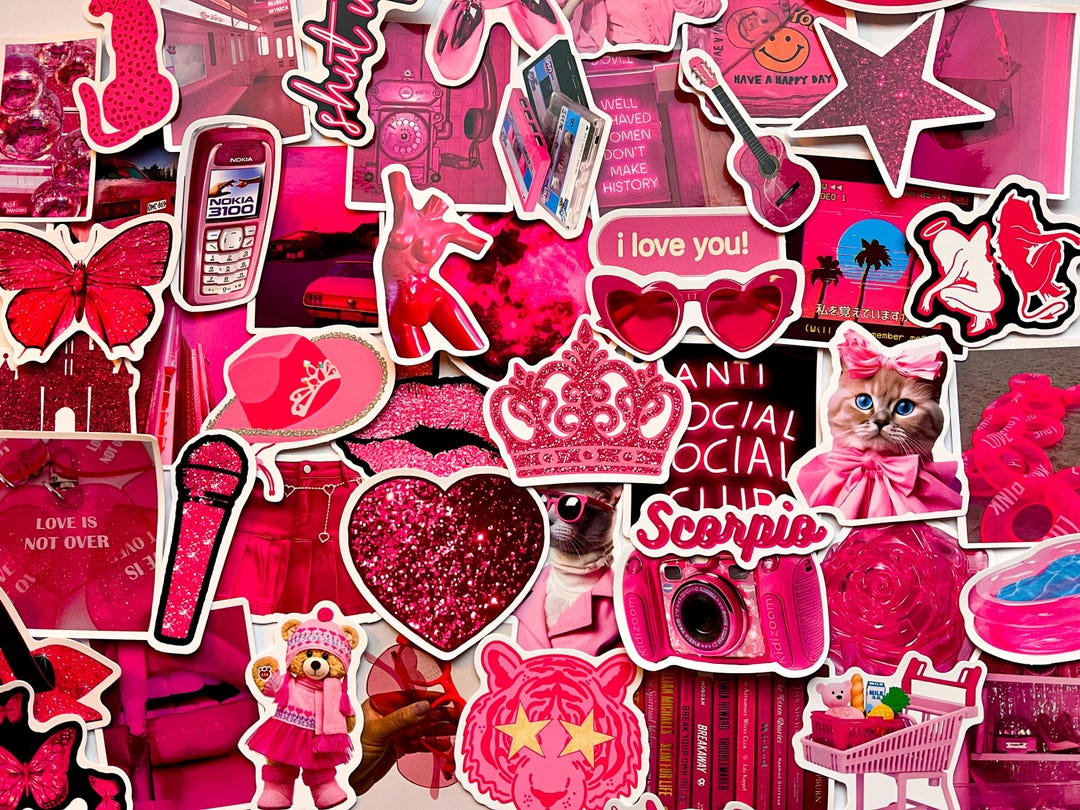 Pack of 50 VSCO Hot Pink Stickers, Pink Sticker Pack, Waterproof ...