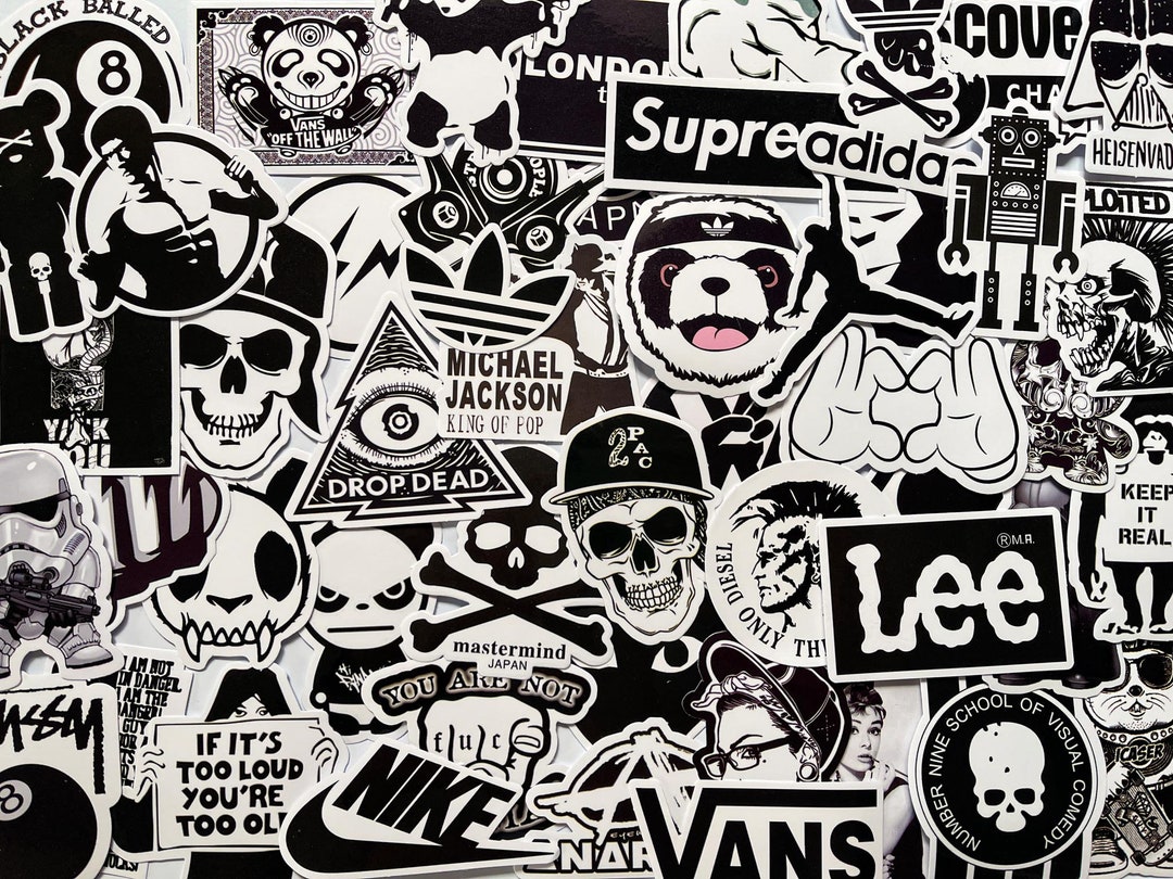 Pack of 50 Black & White Sticker Bomb Stickers, Skateboard Sticker Pack ...
