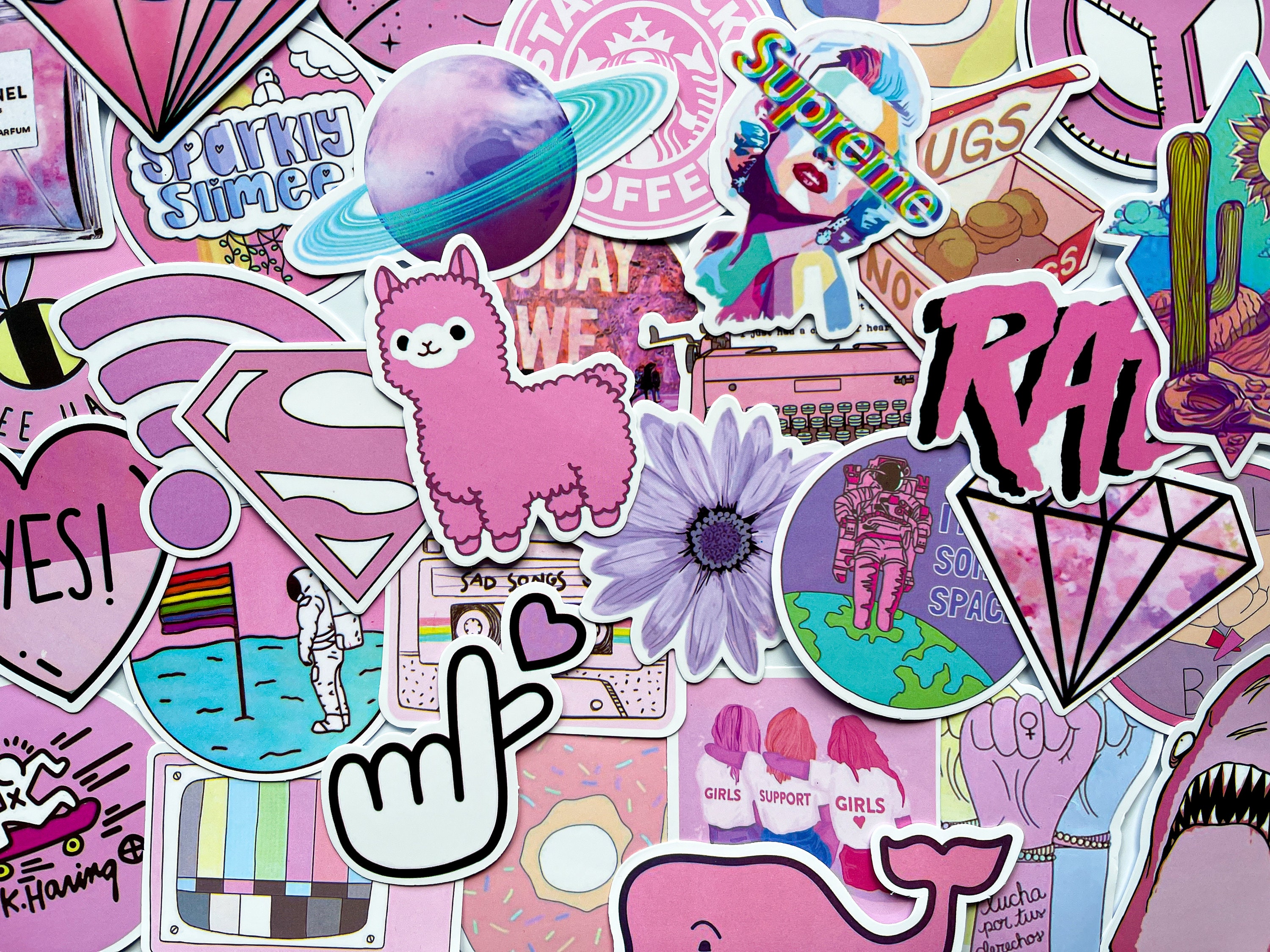 Pack of 53 VSCO Pink Stickers, Pink Sticker Pack, Waterproof Sticker ...