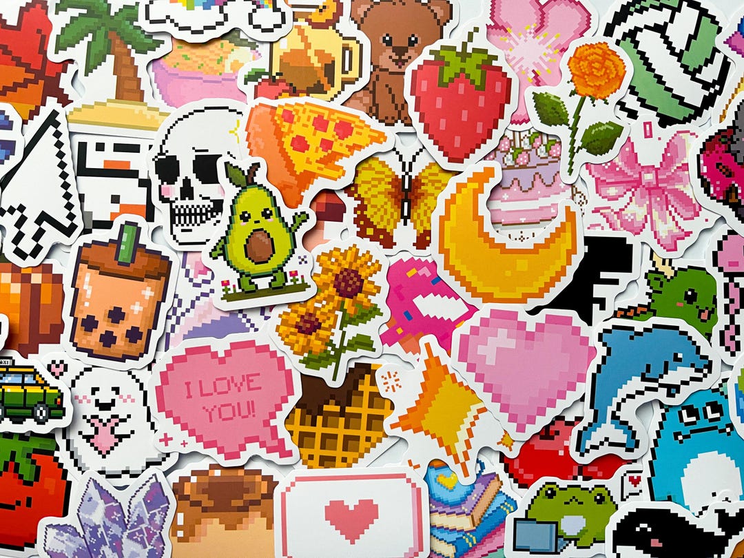 Pack of 50 Cartoon Pixel VSCO Stickers, Pixel Sticker Pack, Waterproof ...