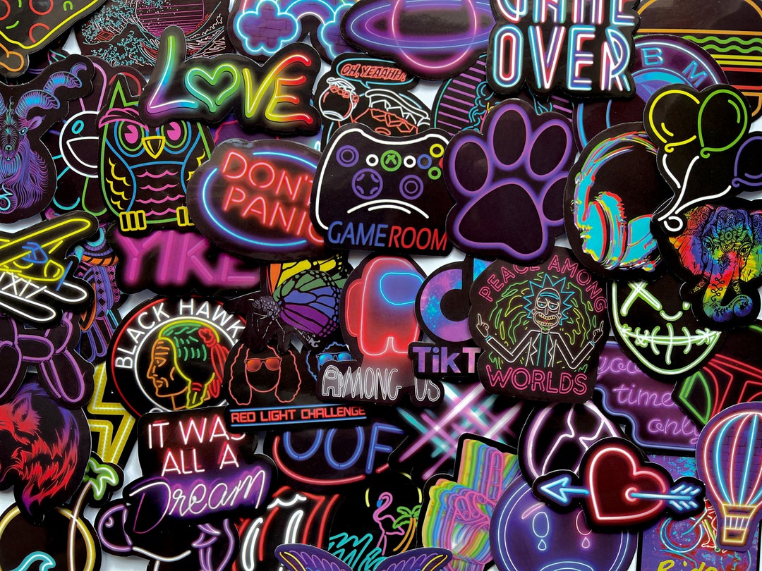 Pack of 50 Neon Stickers, Neon Sticker Pack, Waterproof Sticker Bundle ...