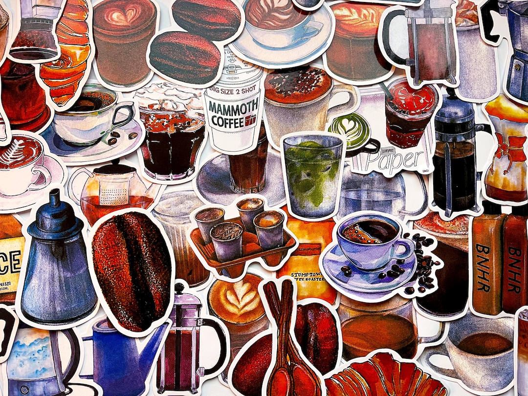 Pack of 50 Coffee Stickers, Coffee Sticker Pack, Waterproof Sticker ...