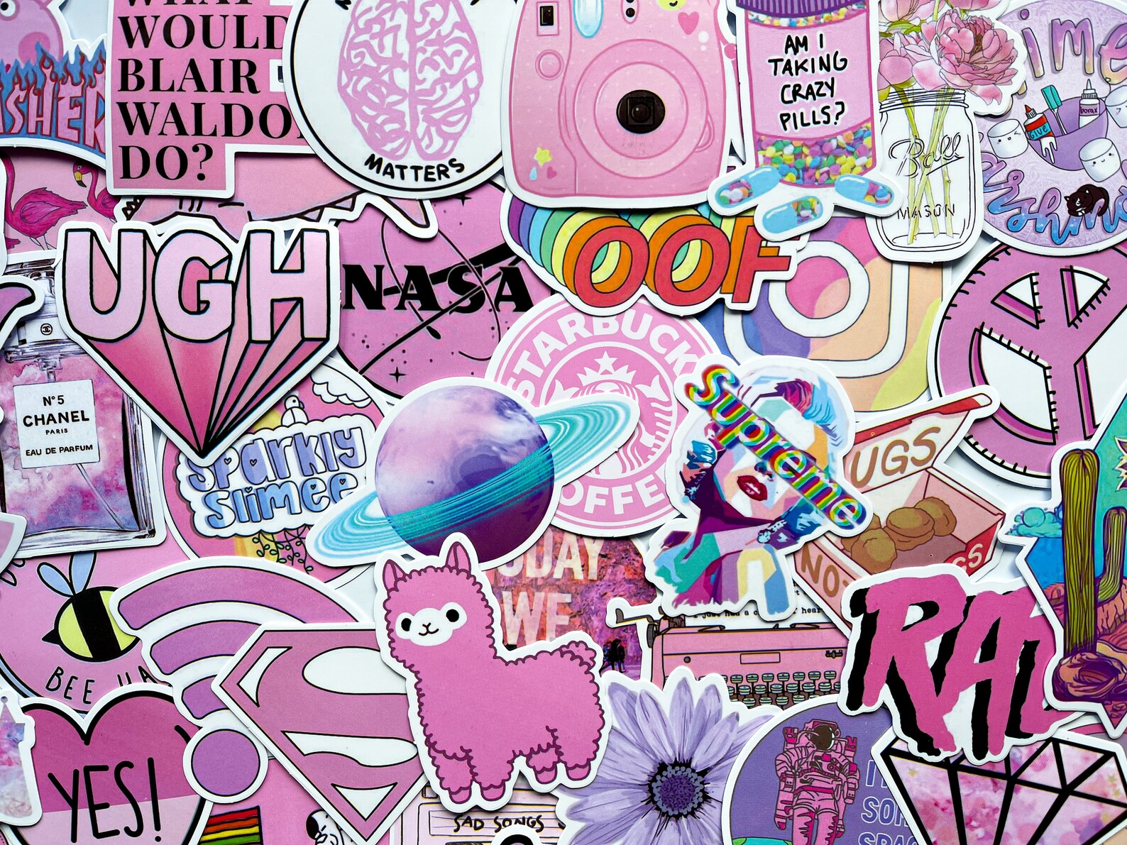 Pack of 53 VSCO Pink Stickers, Pink Sticker Pack, Waterproof Sticker ...