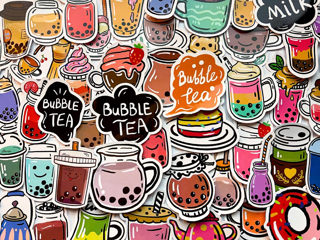 Pack of 50 Bubble Tea Stickers, Bubble Tea Sticker Pack, Waterproof ...