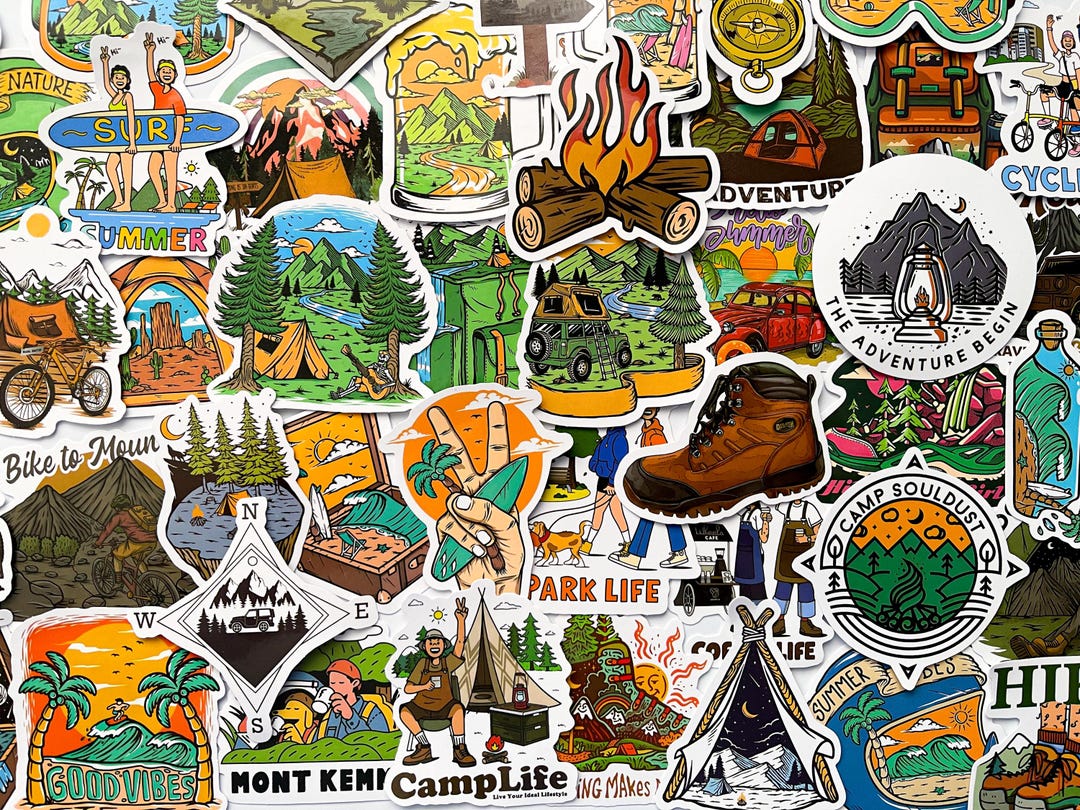 Pack of 50 Camping Stickers, Camping Sticker Pack, Waterproof Sticker ...