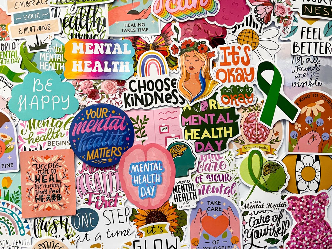 Pack of 50 Mental Health Stickers, Mental Health Sticker Pack, Waterproof Sticker Bundle, Die ...