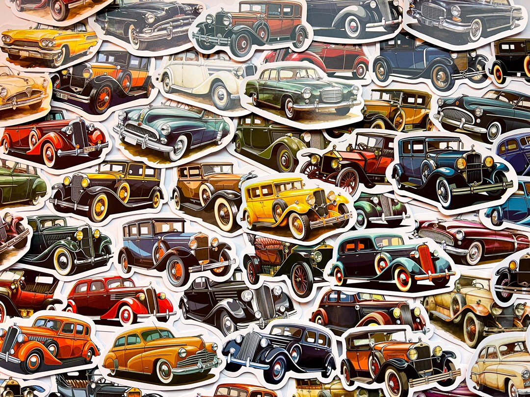 Pack of 50 Classic Car Stickers, Classic Cars Sticker Pack, Waterproof ...