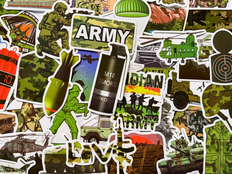 Pack of 50 Cartoon Solider Stickers, Army Sticker Pack, Waterproof ...