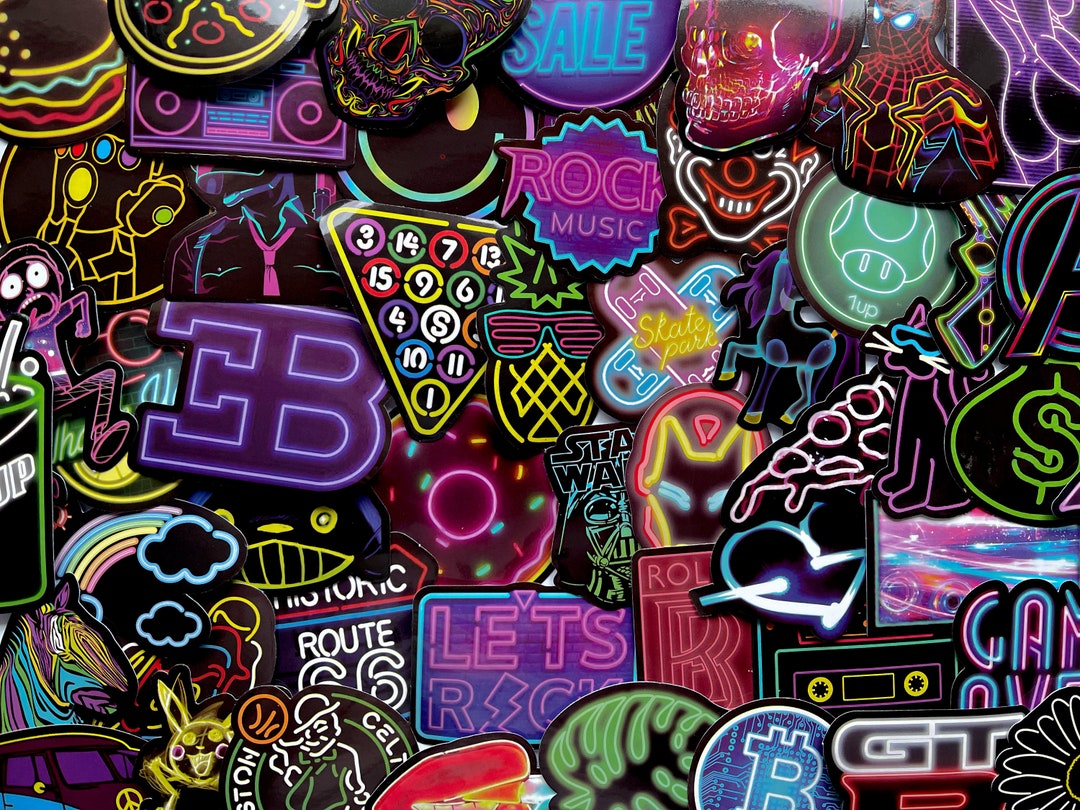 Pack of 50 Neon Stickers, Neon Sticker Pack, Waterproof Sticker Bundle ...