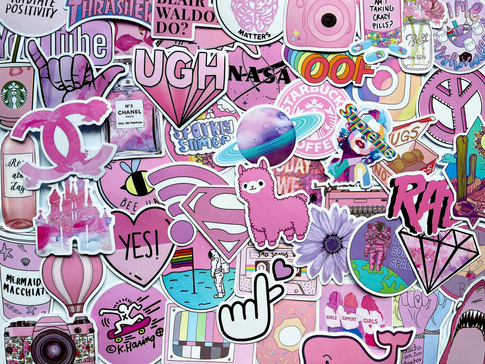 Pack of 53 VSCO Pink Stickers, Pink Sticker Pack, Waterproof Sticker ...