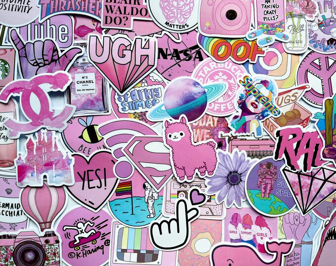 Pack of 53 VSCO Pink Stickers, Pink Sticker Pack, Waterproof Sticker ...