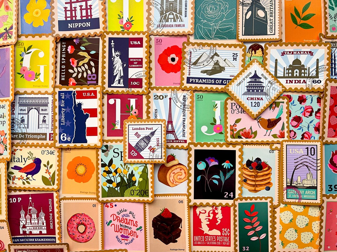 Pack of 50 Country Stamp Stickers, Stamp Sticker Pack, Waterproof ...