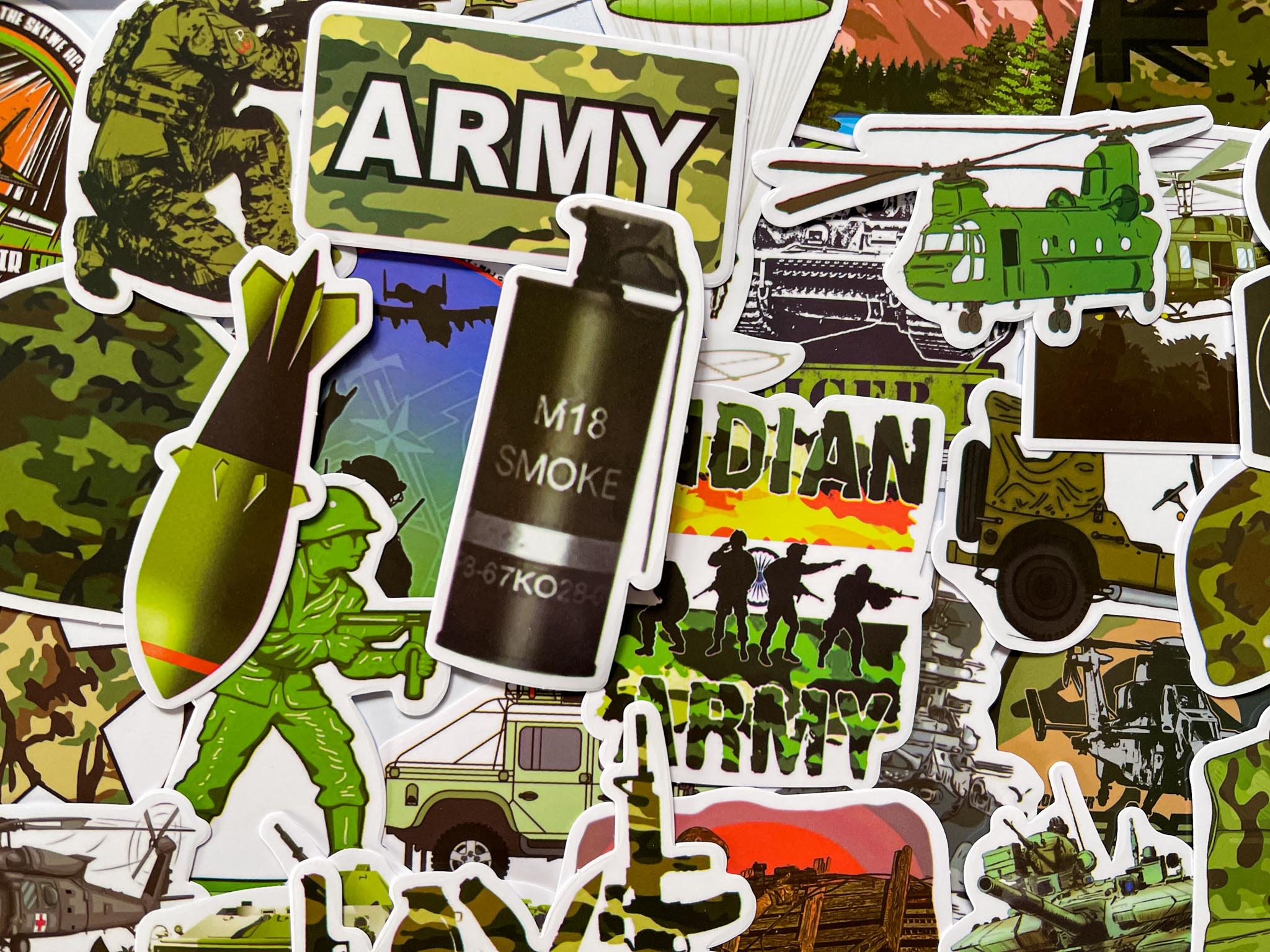 Pack of 50 Cartoon Solider Stickers, Army Sticker Pack, Waterproof ...