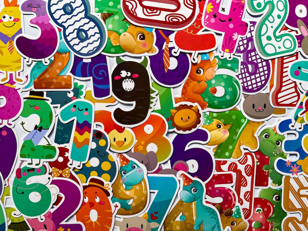 Pack of 50 Number Stickers, Children Number Sticker Pack, Waterproof ...