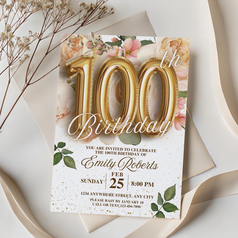 100th Birthday Invitations - Etsy