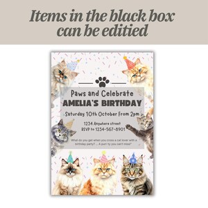 Cat Birthday Invitation, Editable Canva Template, Kitty Cat Party ...