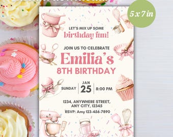 Baking Birthday Party Invitation, Cooking Birthday Invite, Printable ...
