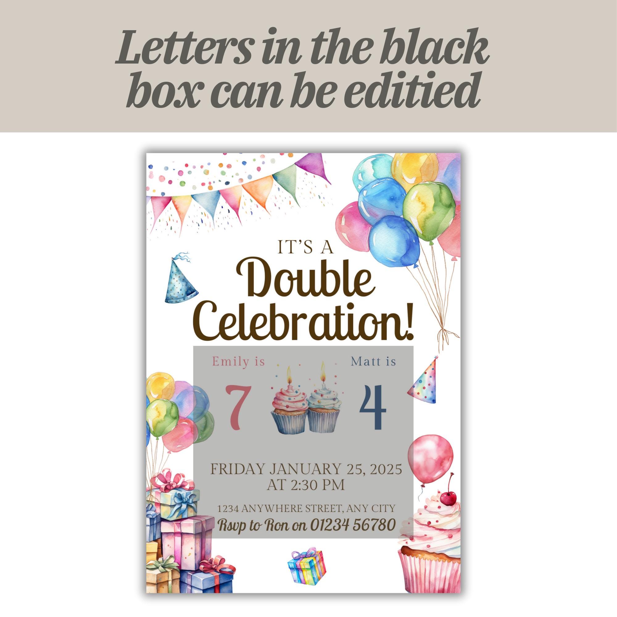 Joint Birthday Invitation, Sibling Birthday Party Invite, Double ...
