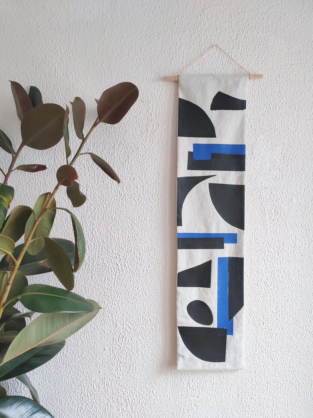 Wall Decor Perfect for Narrow Walls. Cotton Printed Long Narrow Blue ...