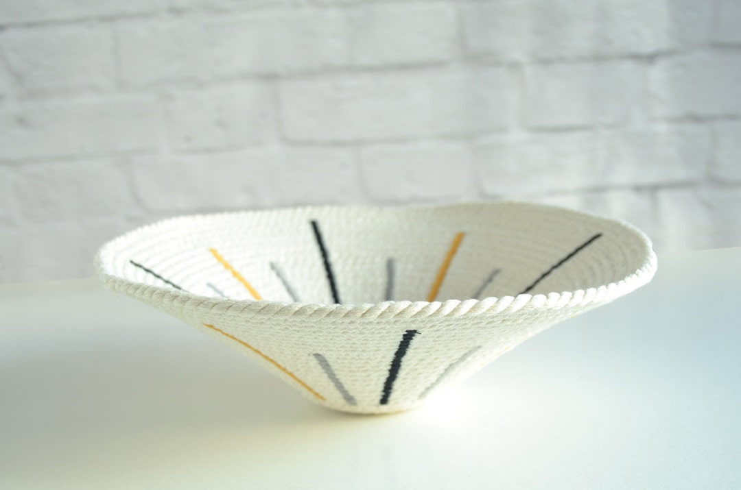 Decorative Rope Bowl With Embroidery Design in Black, Mustard and Grey ...