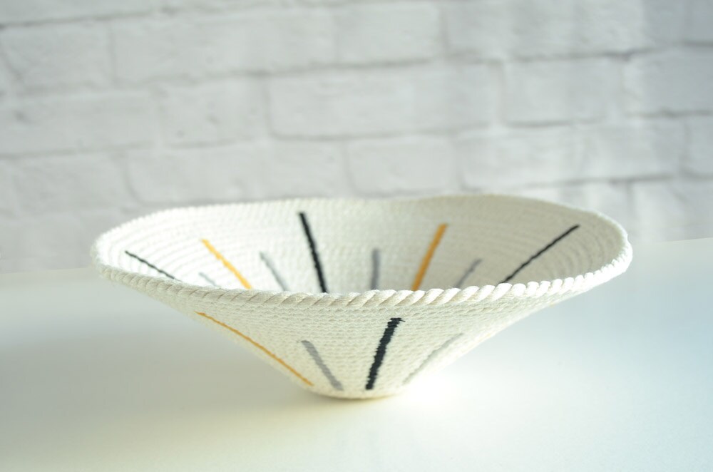 Decorative Rope Bowl With Embroidery Design in Black, Mustard and Grey ...