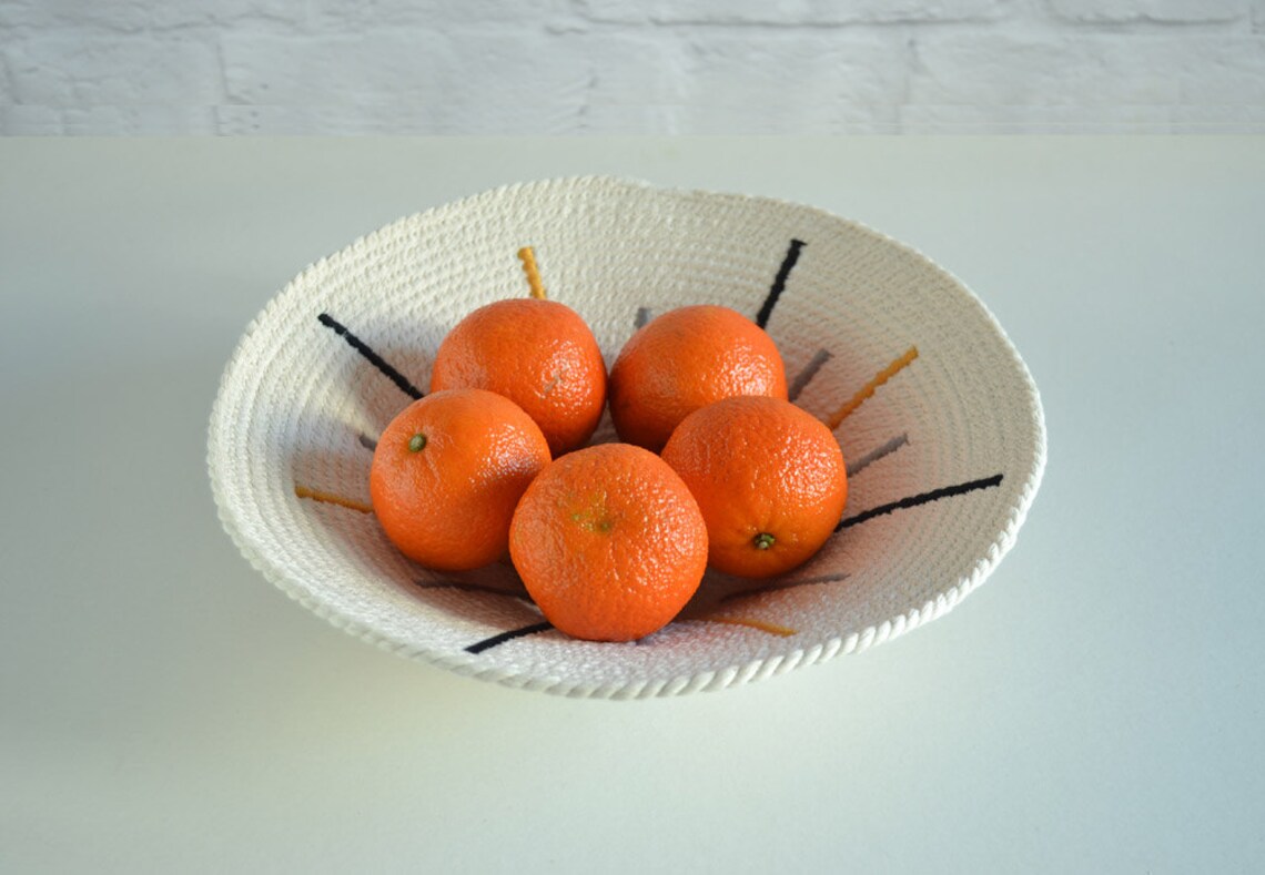 Decorative Rope Bowl With Embroidery Design in Black Mustard - Etsy