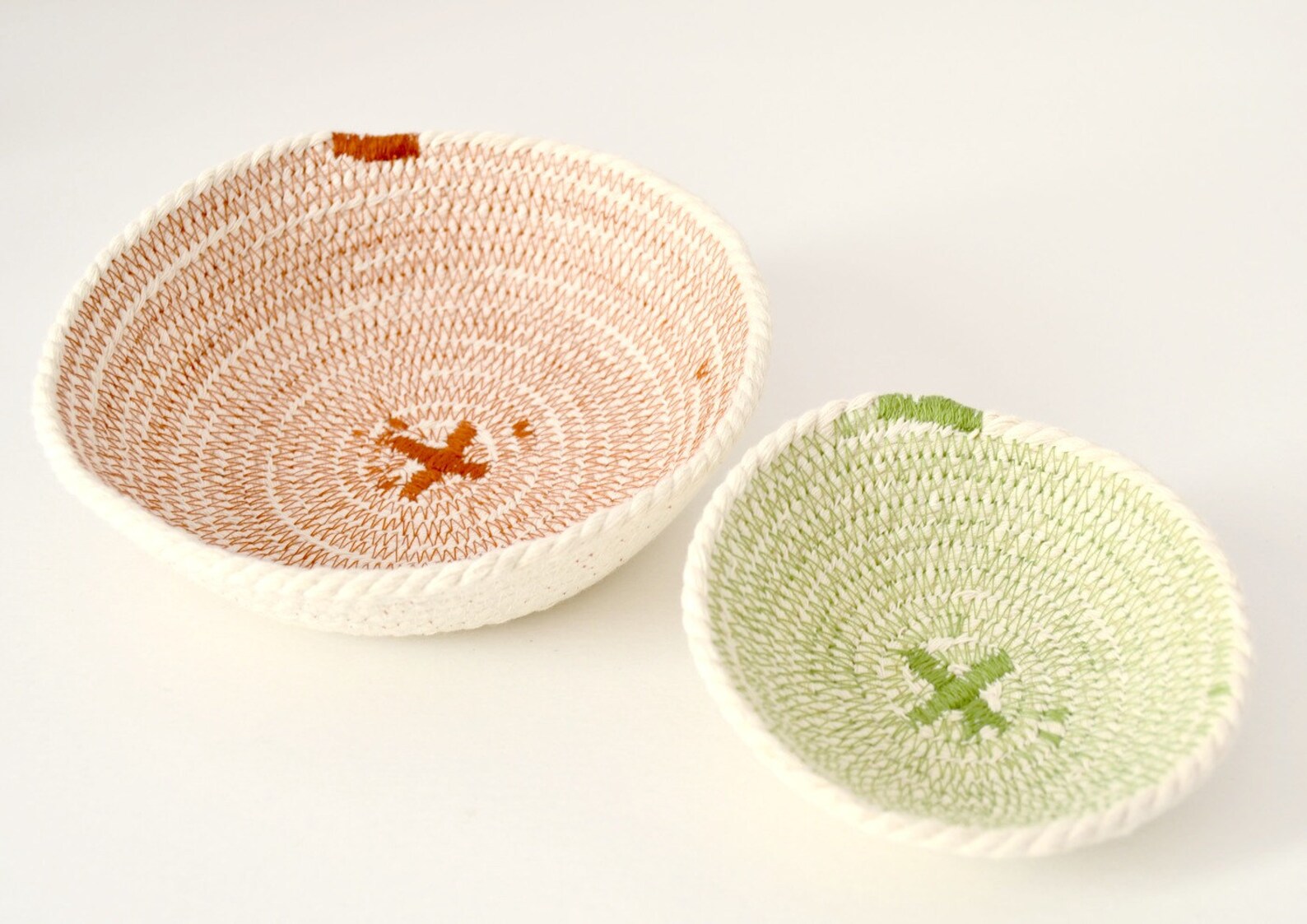 Cotton Woven Rope Key Bowl in Olive Green and Rust a Modern - Etsy