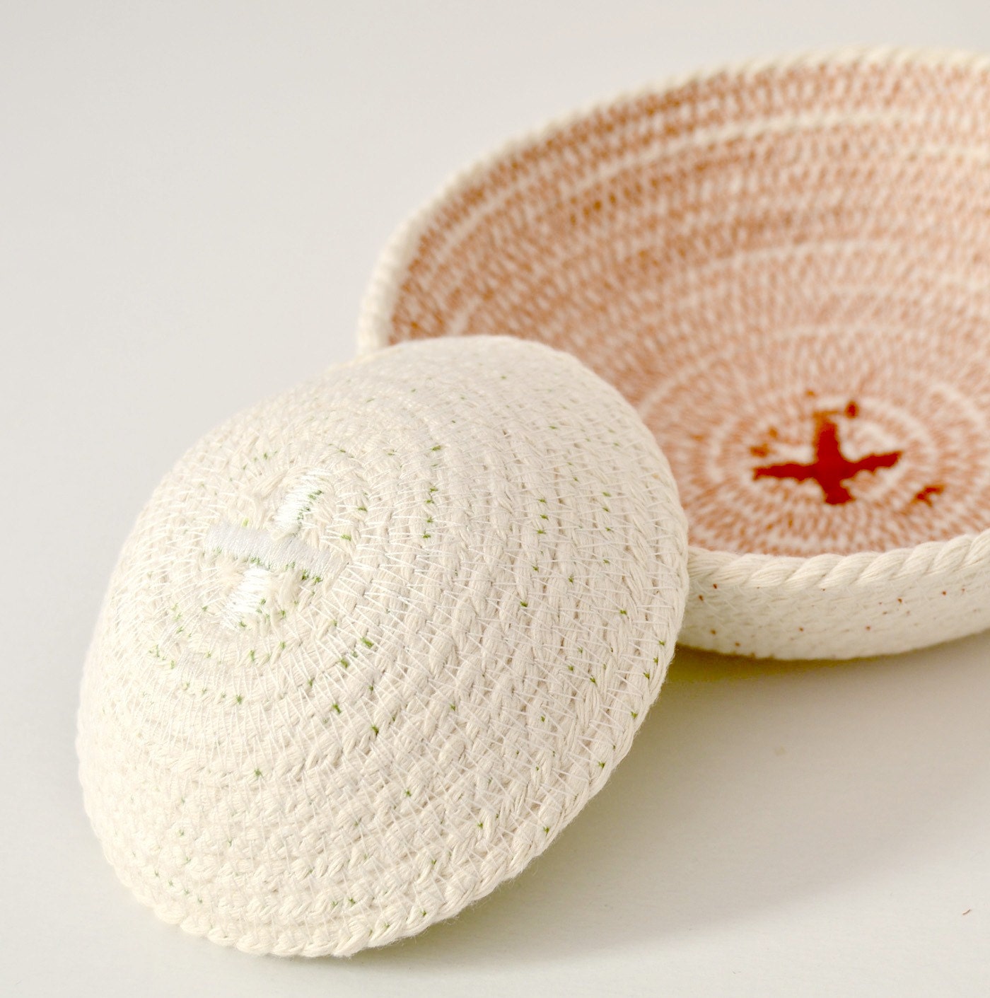 Cotton Woven Rope Key Bowl in Olive Green and Rust a Modern - Etsy