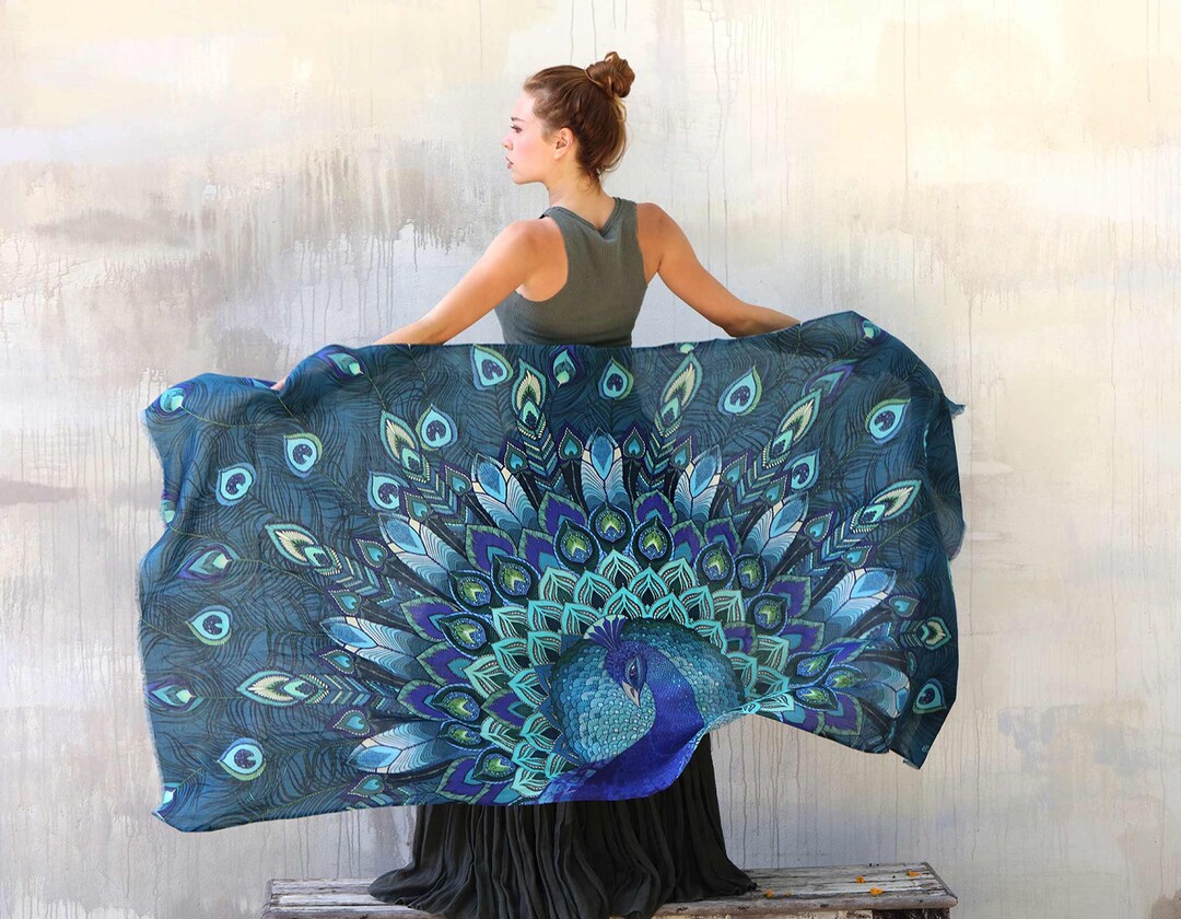Aqua Peacock ~ Bird Wings Shawl, Sumer Festival Clothing, Beach Sarong ...