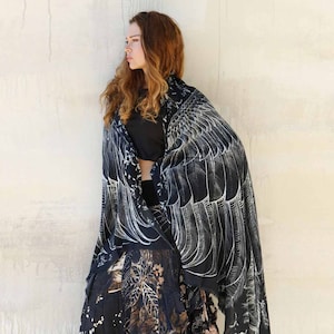 Black Angel Wings Shawl, Feather Crow Cloak, Summer Style, Burning Man ...