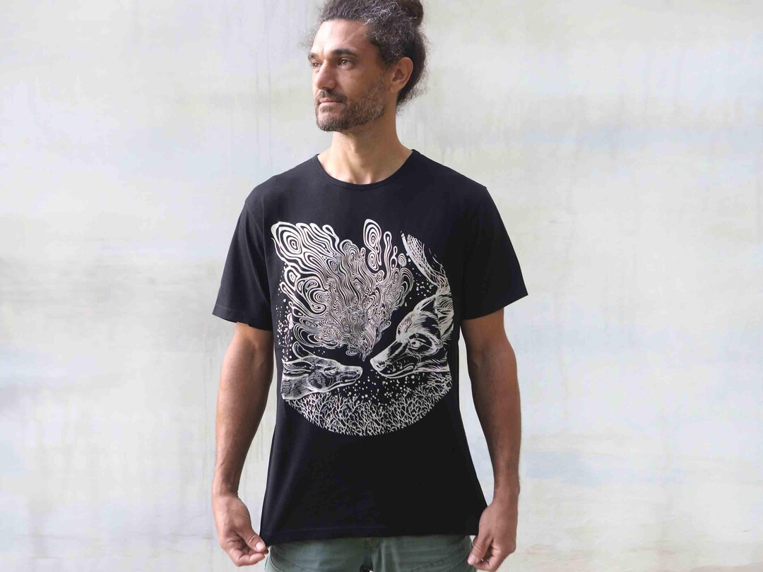 Wolf Deer Tshirt, Rave Mens Clothing Gift, Psychedelic Tee, Tech Shirt ...