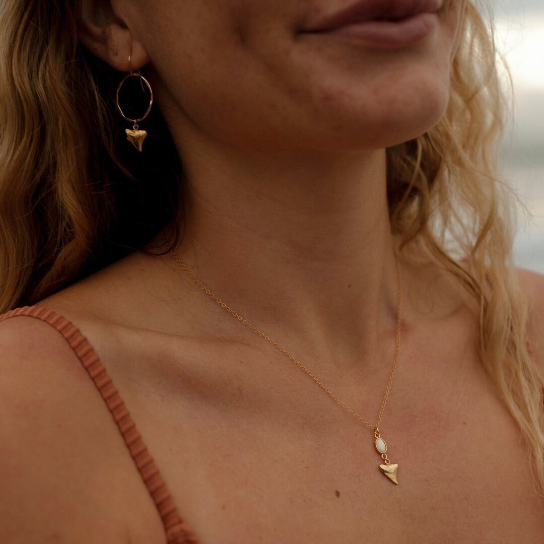 Opal Bite-back Necklace, Dainty Shark Tooth Necklace, Opal Shark Tooth ...