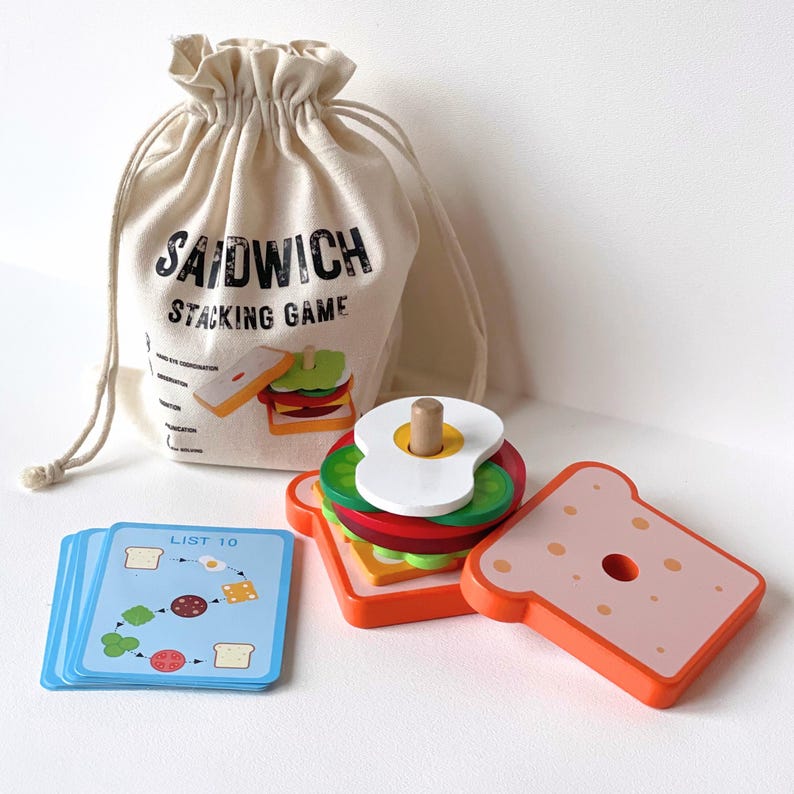 Wooden Sandwich Toy Stacking Game Learning Activity Montessori Set ...
