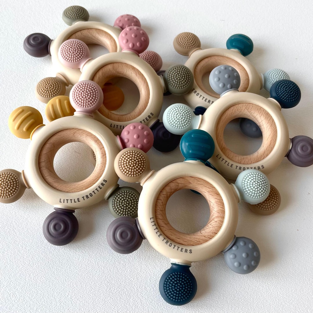 Wooden Baby Teether Silicone Teething Toy Natural Relief Baby Shower ...