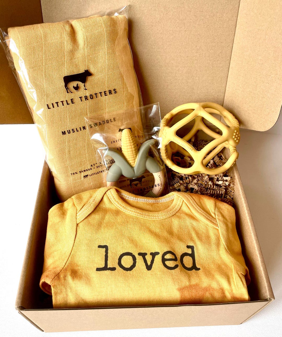 Farm Themed Gift Box With Hand-dyed Bodysuit and Yellow Swaddle Shower ...