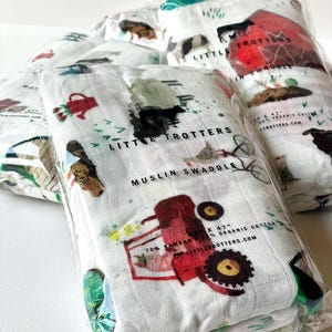 Farm Animal Friends Swaddle Baby Gift for Shower With Red Barn Tractor ...