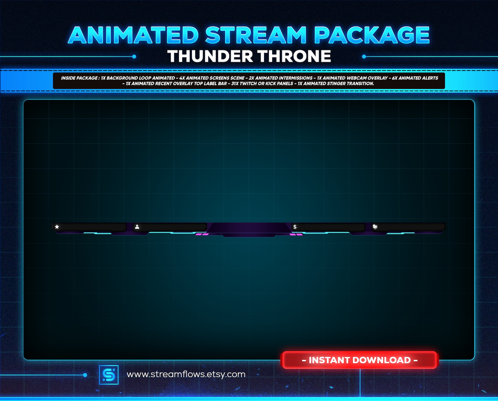 Thunder Throne Animated Twitch - Kick - Youtube Stream Overlay Pack for ...