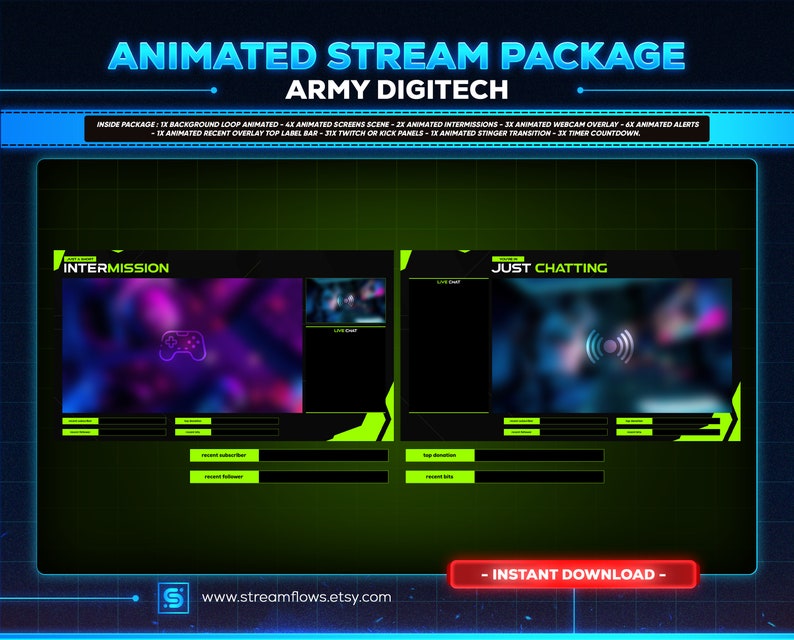 Army Digitech – Tactical Animated Stream Overlay Pack | Twitch, OBS ...