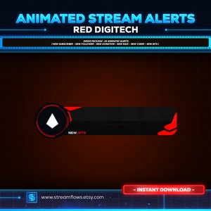 6x Red Digitech Animated Stream Alerts Overlay Pack for Twitch,kick ...