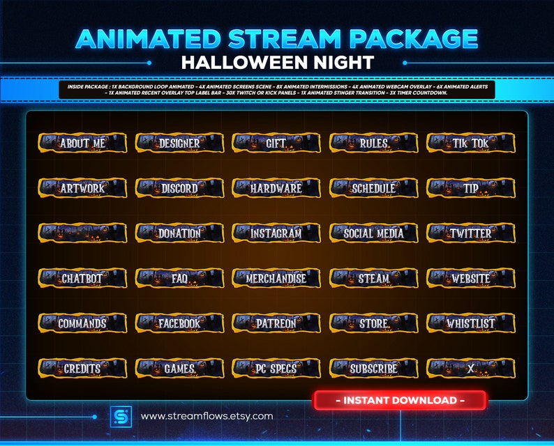 Animated Halloween Stream Overlay Package: Spooky Twitch/obs Scenes ...
