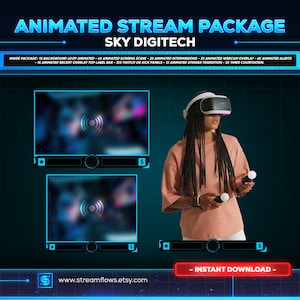 Blue Cyberpunk Animated Twitch - Kick - Youtube Stream Overlay Pack for ...