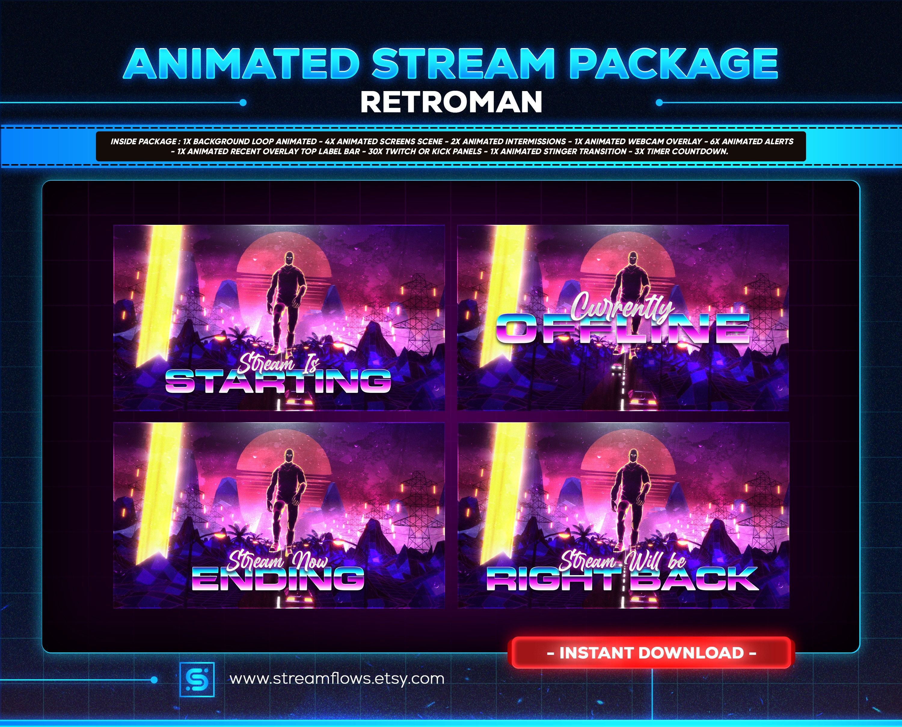 Retroman – Animated Retro Stream Overlay Pack | Twitch, OBS, Vtuber 80s ...